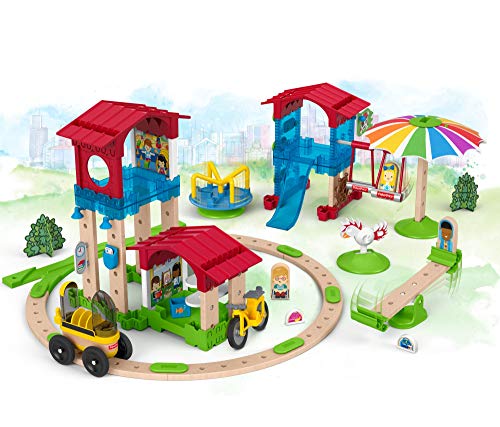 Fisher-Price Wonder Makers Slide & Ride Schoolyard - 75+ Piece Building and Wooden Track Play Set for Ages 3 Years & Up