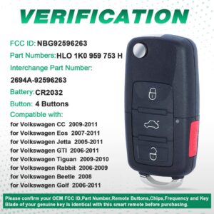 Beefunny 315MHz ID48 Chip 1K0 959 753H Replacement Complete Remote Key 3+1 Button for Volkswagen (1)