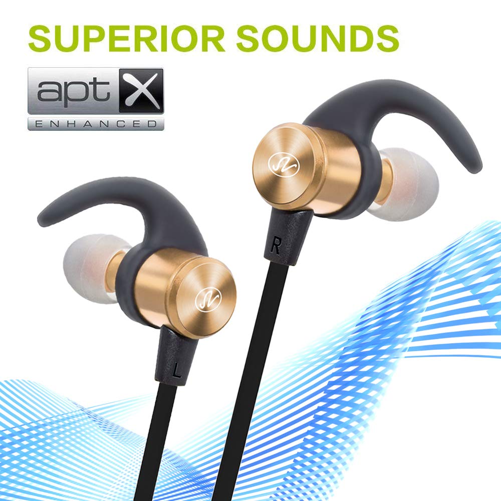 NEM Headphones in Ear Earbuds Magnetic Sweat Proof Sports Wired Earphones Stereo Bass Noise Cancelling Headsets with Microphone and Volume Control for All 3.5mm Jack Phones (Gold)