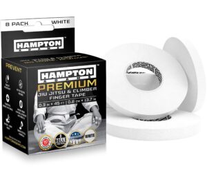 hampton adams (8 pack) white finger tape - athletic tape | 0.3” x 45 feet - for rock climbing, bjj jiu jitsu, grappling, crossfit and martial arts