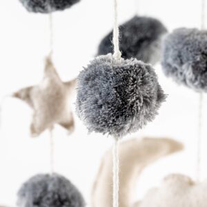 Mud Pie Pom Pom Stars and Clouds Celestial Crib Mobile - White and Grey, White/Grey