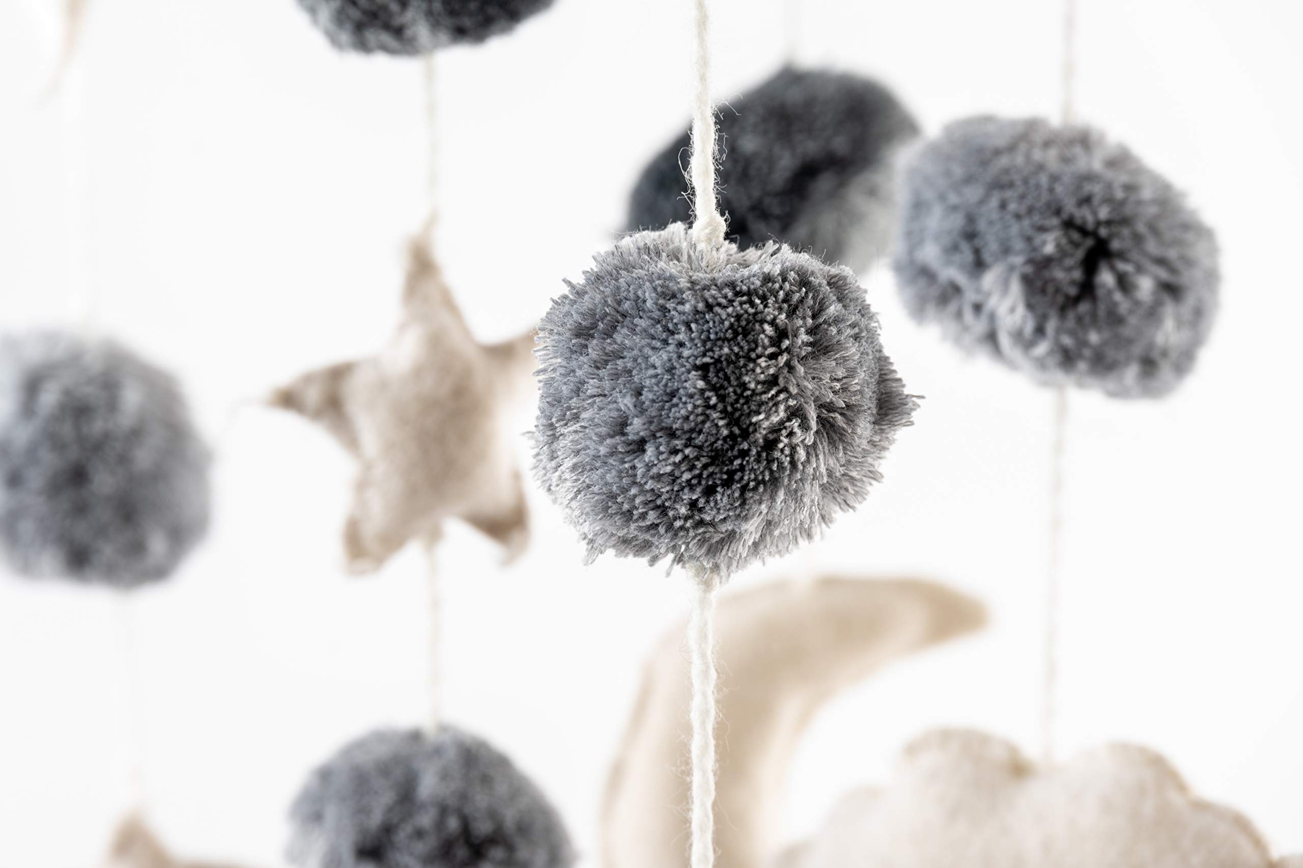 Mud Pie Pom Pom Stars and Clouds Celestial Crib Mobile - White and Grey, White/Grey