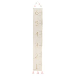 mud pie arrow milestone growth chart canvas off white, pink tassel