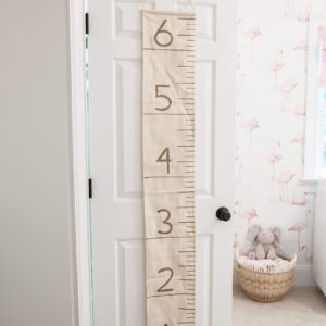 Mud Pie Arrow Milestone Growth Chart Canvas Off White, Pink Tassel