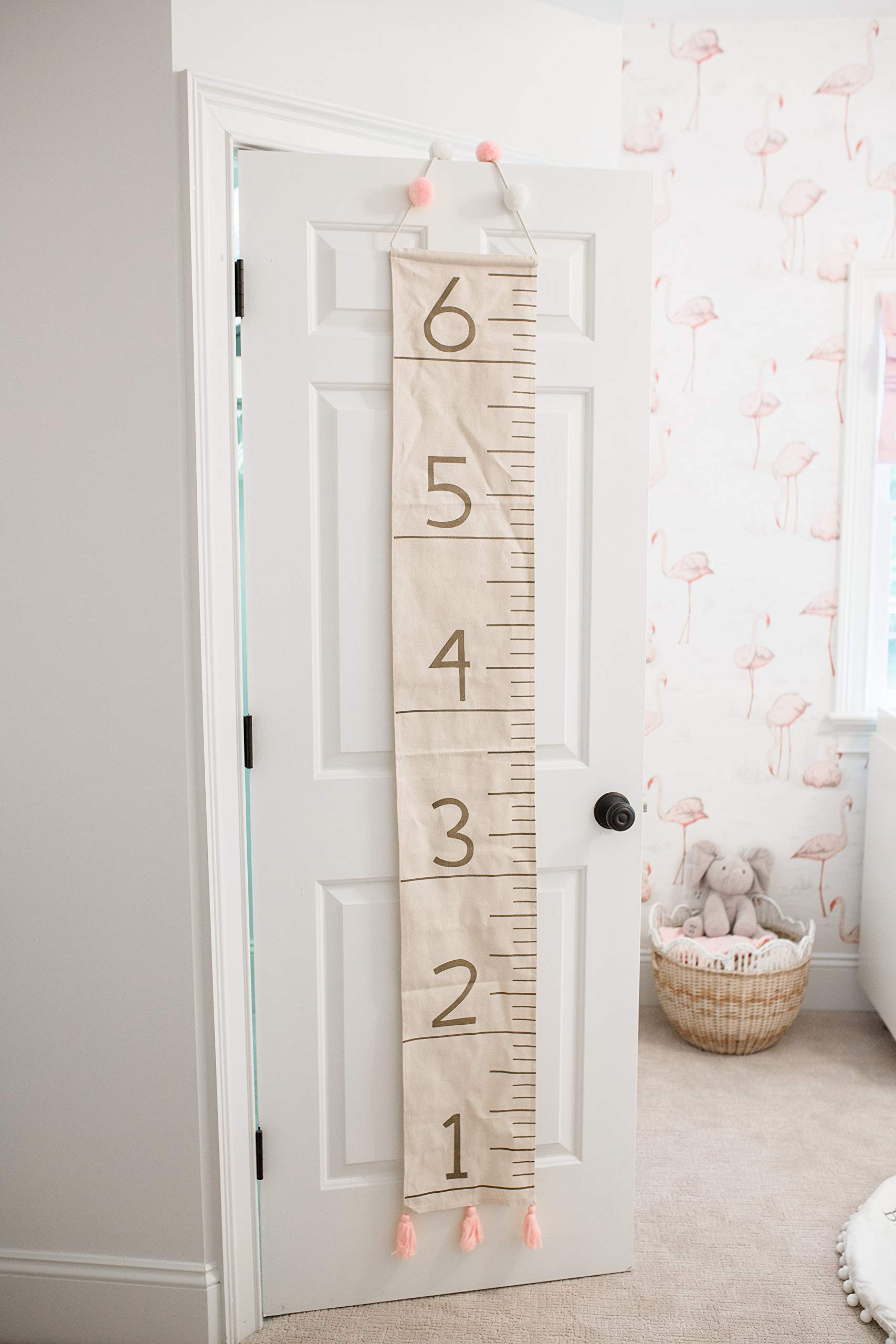 Mud Pie Arrow Milestone Growth Chart Canvas Off White, Pink Tassel