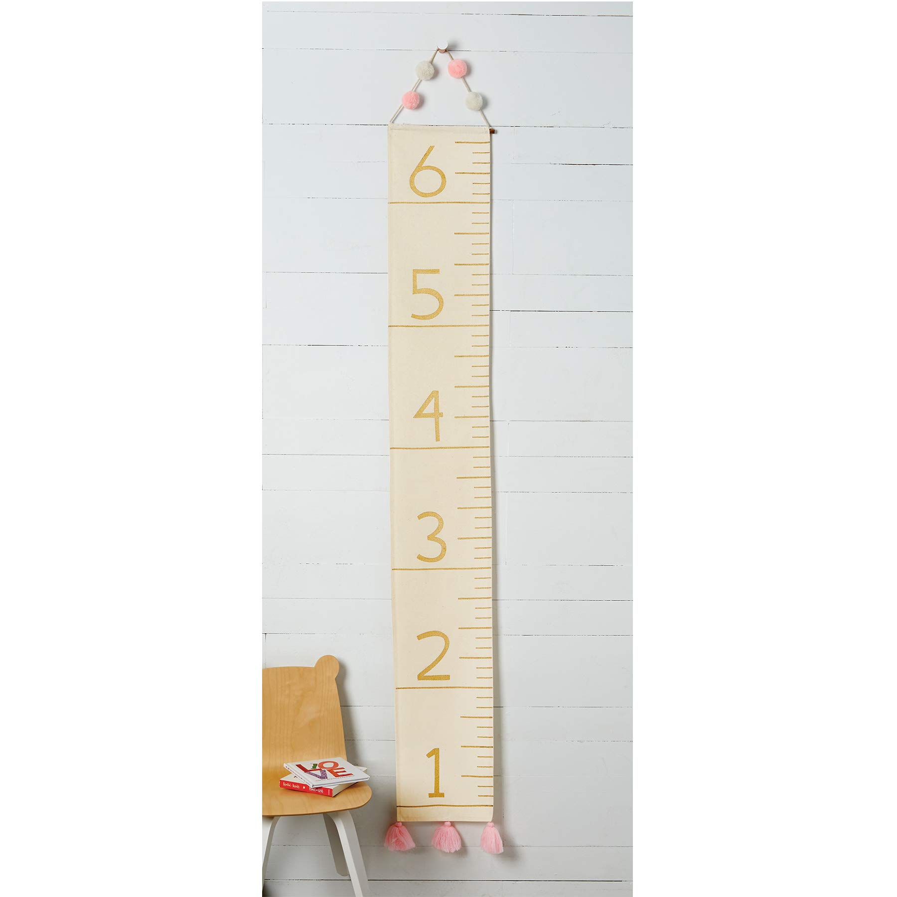 Mud Pie Arrow Milestone Growth Chart Canvas Off White, Pink Tassel