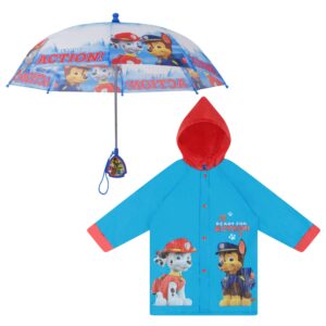 nickelodeon kids umbrella and poncho raincoat set, paw patrol boys rain wear for toddler 2-3 or kids 4-7