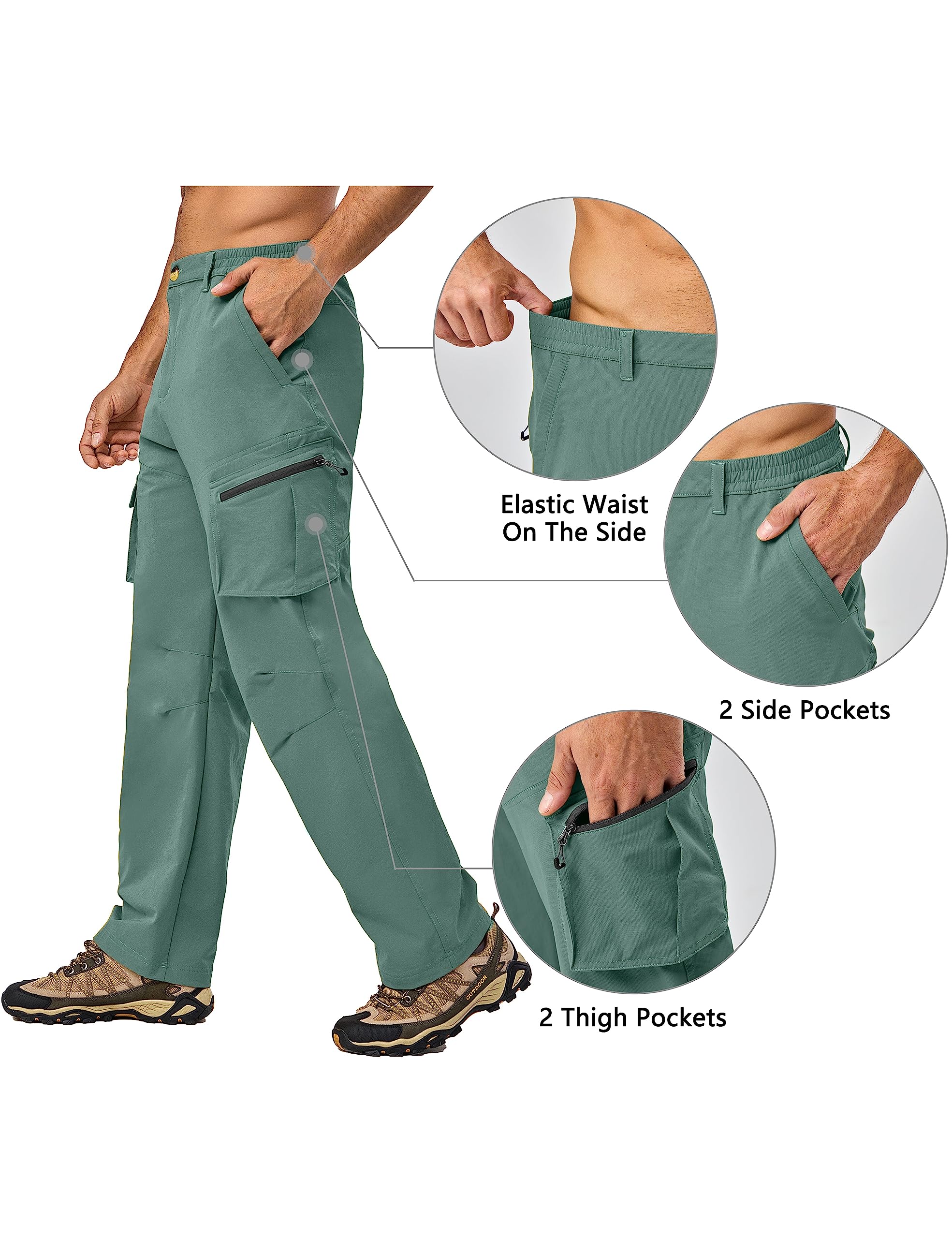 Little Donkey Andy Men's Quick Dry UPF 50+ Cargo Pants, Stretch Lightweight Outdoor Hiking Pants Sage S