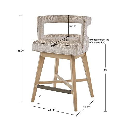 Madison Park Glenwood Upholstered Swivel Counter Stools, Height Kitchen Chair, Solid Wood, Bronze Metal Kickplate Footrest, Back Support, Pipped Fabric, Dining Room Accent Furniture, Cream