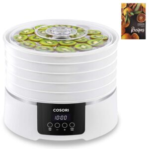 cosori food dehydrator machine for jerky, 5 bpa-free trays dryer with 48h timer and 165°f temperature control, for fruit, herbs, meat, veggies and dog treats, butter warmer for chocolate or cheese