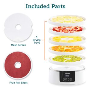 COSORI Food Dehydrator Machine for Jerky, 5 BPA-Free Trays Dryer with 48H Timer and 165°F Temperature Control, for Fruit, Herbs, Meat, Veggies and Dog Treats, Butter Warmer for Chocolate or Cheese