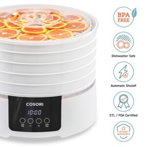 COSORI Food Dehydrator Machine for Jerky, 5 BPA-Free Trays Dryer with 48H Timer and 165°F Temperature Control, for Fruit, Herbs, Meat, Veggies and Dog Treats, Butter Warmer for Chocolate or Cheese