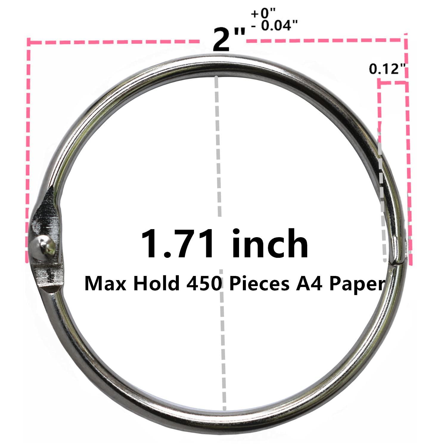 Book Binder Rings 2 Inch Office Loose Leaf Ring（20 Pack） Nickel Plated Silver