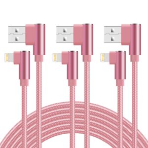 quickeep iphone charger 10ft 90 degree lightning cable 3 pack iphone charging cable right angle nylon braided fast charger cord compatible with iphone 14/13/12/11/xs/xr x/8/7 (rose gold)