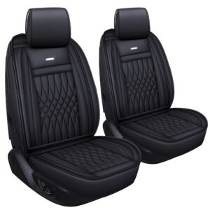 luckyman club 2 pc front car seat covers with waterproof faux leather universal for sedan suv truck fit for tacoma altima chevy camry rav4 crv rogue forester (black- 2pcs)