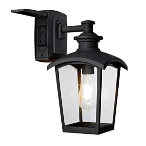 home luminaire 31703 spence 1-light outdoor wall lantern with seeded glass and built-in gfci outlet, black