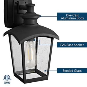 Home Luminaire 31703 Spence 1-Light Outdoor Wall Lantern with Seeded Glass and Built-in GFCI Outlet, Black