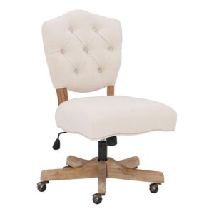 riverbay furniture transitional fabric tufted swivel office chair in beige