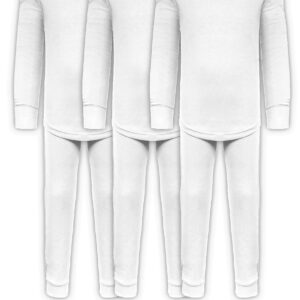 Andrew Scott Boys Long John Ultra-Soft Cotton Stretch Base Layer Underwear Sets / 3 Long Sleeve Tops + 3 Long Pants - 6 Piece Mix & Match (3 Sets / 6 Pc -WHITE, 12/14)