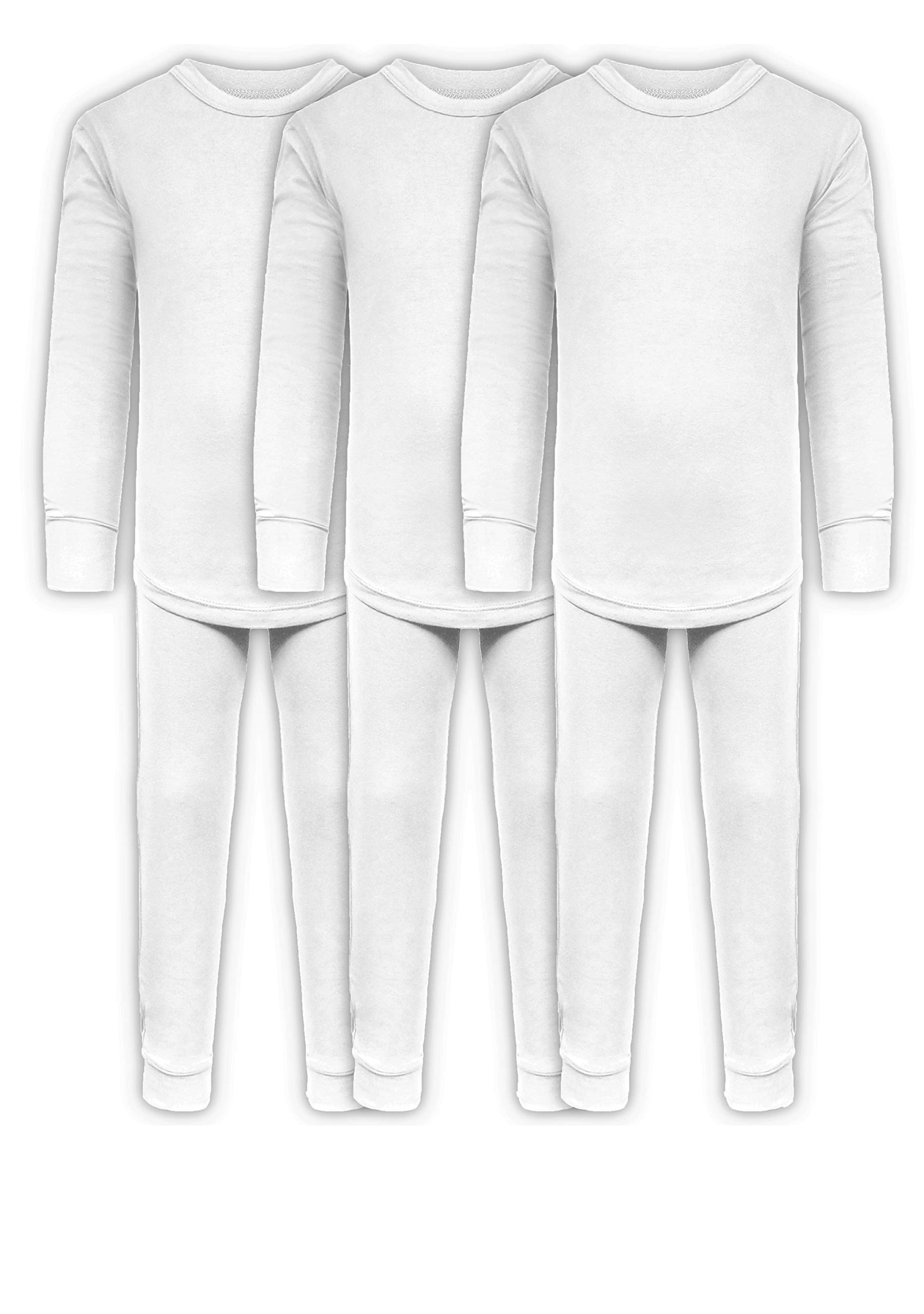 Andrew Scott Boys Long John Ultra-Soft Cotton Stretch Base Layer Underwear Sets / 3 Long Sleeve Tops + 3 Long Pants - 6 Piece Mix & Match (3 Sets / 6 Pc -WHITE, 12/14)