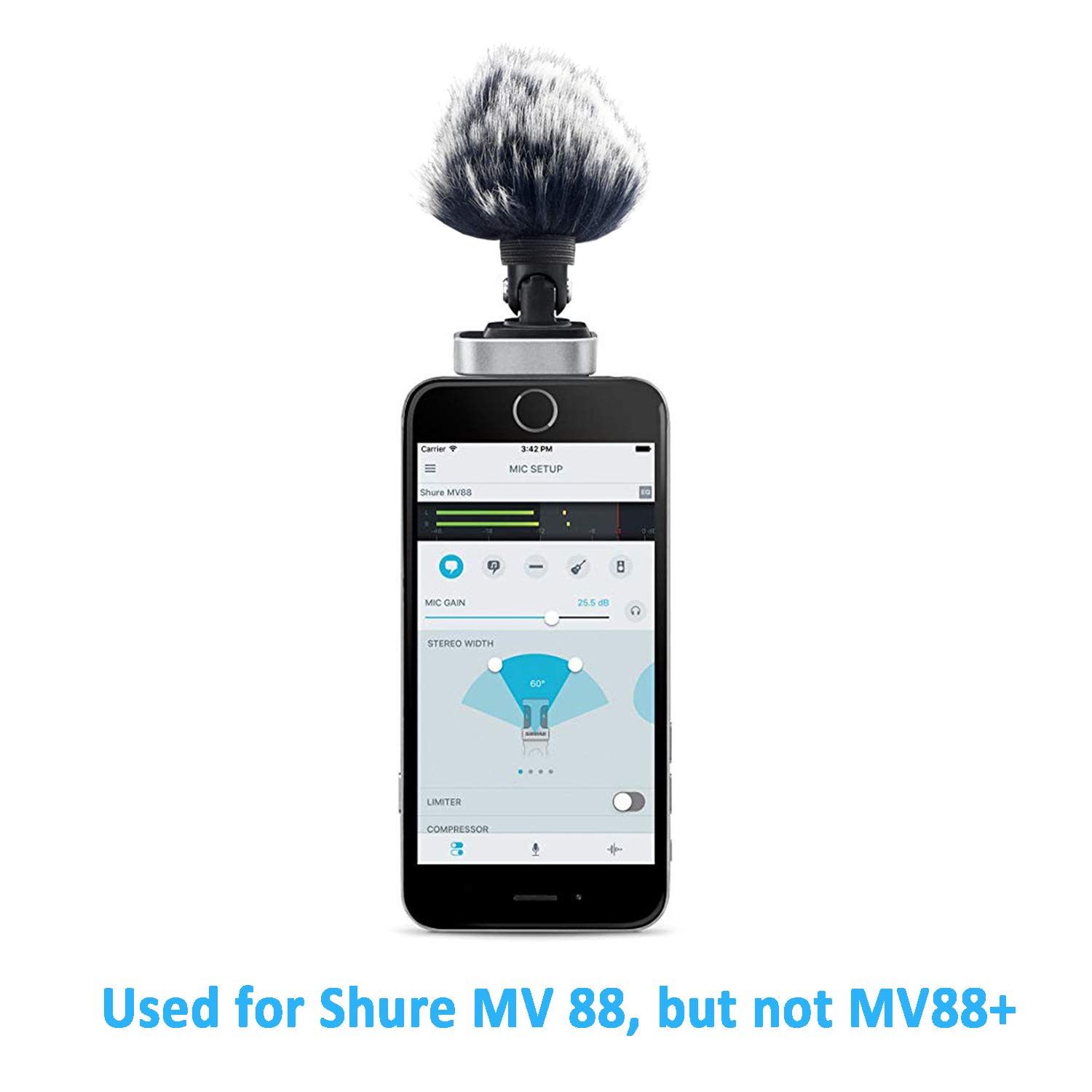 Microphone Furry Windscreen Windjammer for MV88 - Customized Pop Filter Deadcat Windshield Wind Jammer Compatible with Shure MV88 iOS Digital Stereo Condenser Mic by YOUSHARES