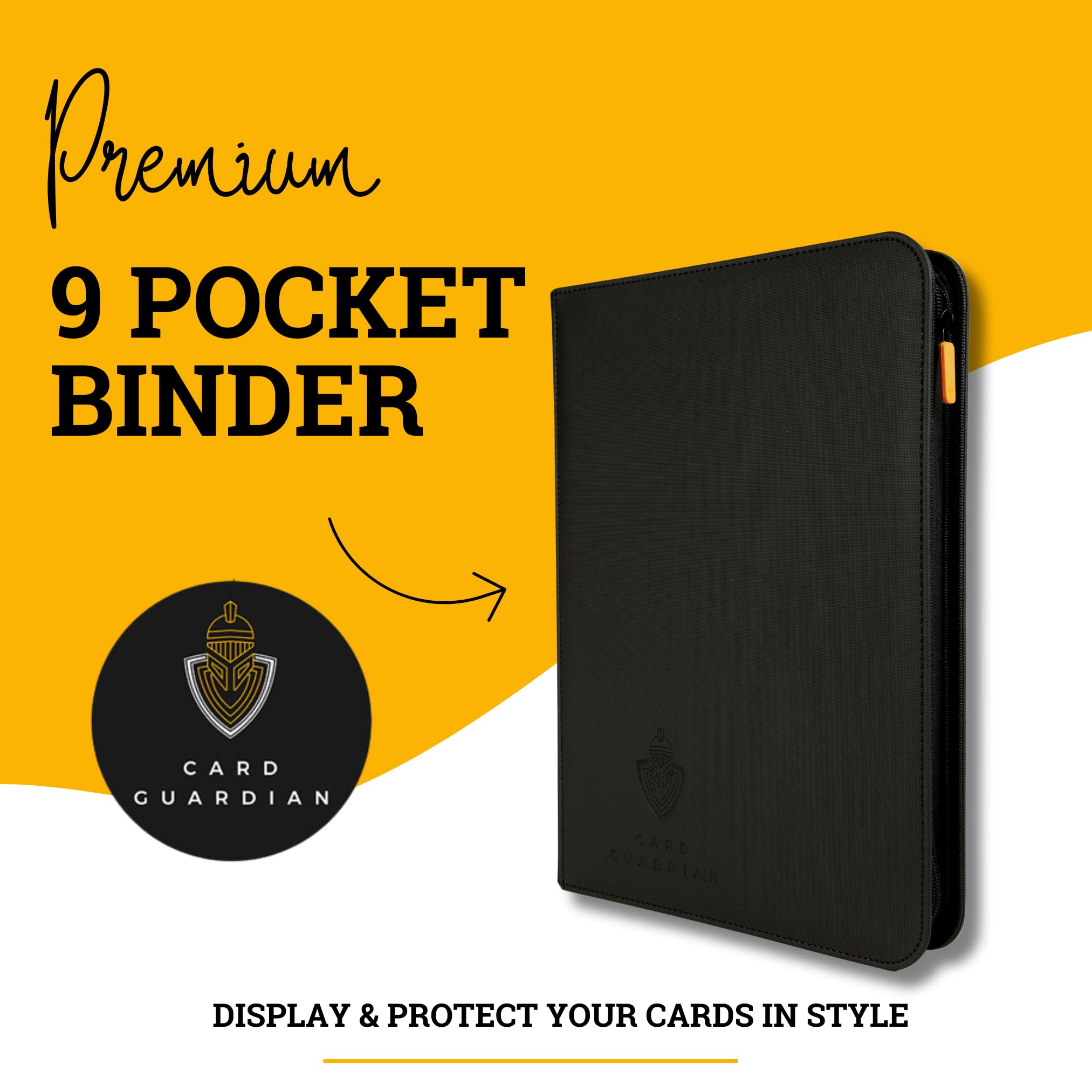 Card Guardian - 9 Pocket Premium Binder with Zipper for 360 Cards Trading Card Games TCG (Black) - Side Loaded Pockets - Compatible with Yugioh Cards MTG Binder Sports Card Binder