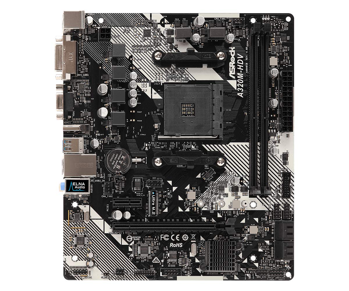 ASRock AMD Ryzen AM4 Compatible with A320 Chip MicroATX Motherboard A320M-HDV R4.0