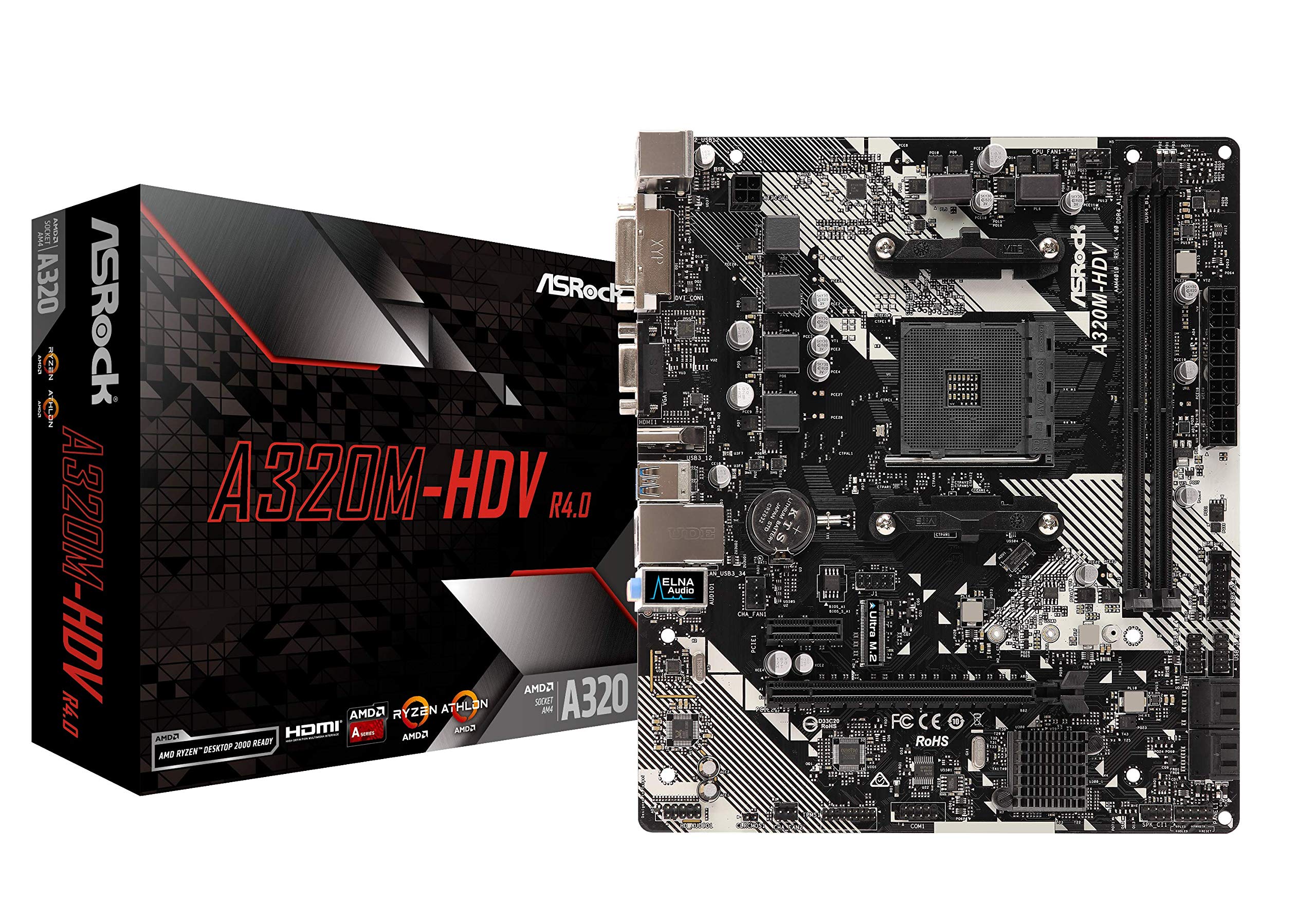 ASRock AMD Ryzen AM4 Compatible with A320 Chip MicroATX Motherboard A320M-HDV R4.0