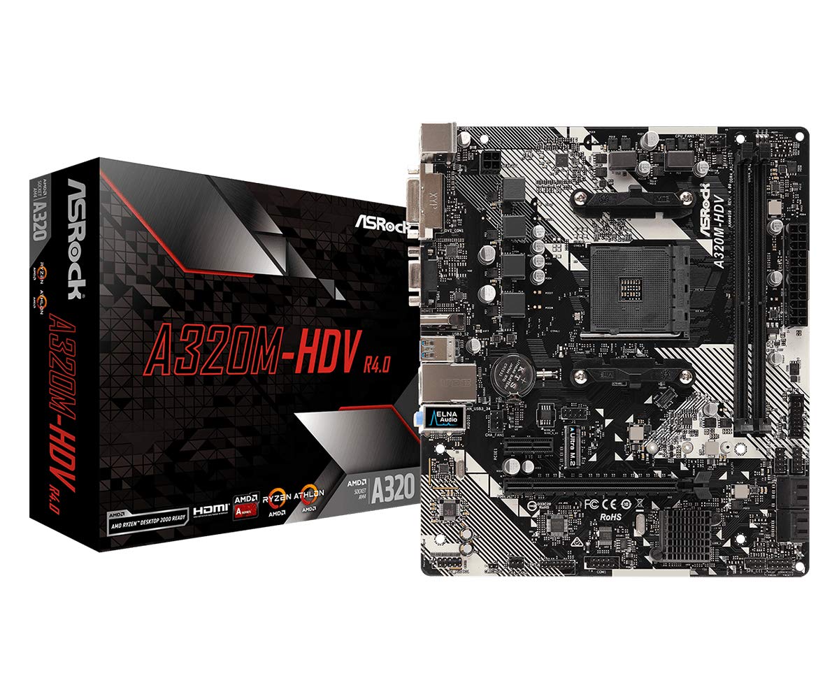 ASRock AMD Ryzen AM4 Compatible with A320 Chip MicroATX Motherboard A320M-HDV R4.0