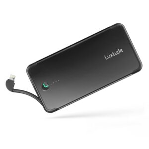 luxtude 10000mah portable charger for iphone built-in lightning cable, mfi apple certified slim power bank portable phone charger, fast charging external battery pack for iphone15, android, ipad etc.