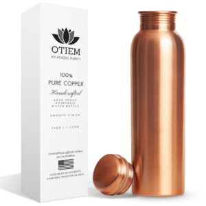 otiem 34oz pure copper water bottle for drinking – large handcrafted ayurvedic copper water bottle, leak proof lid – smooth finish copper bottle water vessel – 100 copper drinking water bottle 34 oz