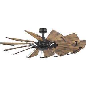 springer collection 60-inch 12-blade distressed walnut coastal windmill ceiling fan, bronze