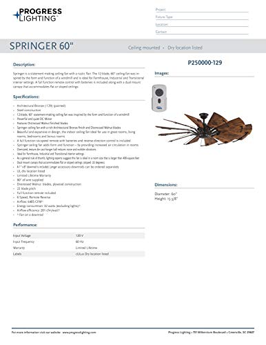 Springer Collection 60-Inch 12-Blade Distressed Walnut Coastal Windmill Ceiling Fan, Bronze