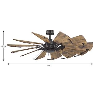 Springer Collection 60-Inch 12-Blade Distressed Walnut Coastal Windmill Ceiling Fan, Bronze