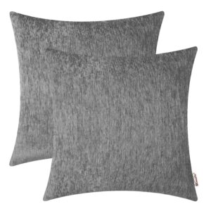 brawarm chenille throw pillow covers 20x20 inches - gray chenille pillow covers pack of 2, solid dyed soft chenille pillow cases for couch sofa bed home decoration