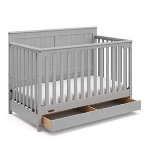 graco hadley 5-in-1 convertible crib with drawer (pebble gray) – greenguard gold certified, crib with drawer combo, full-size nursery storage drawer, converts to toddler bed, daybed