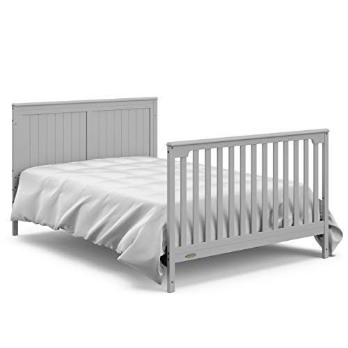 Graco Hadley 5-in-1 Convertible Crib with Drawer (Pebble Gray) – GREENGUARD Gold Certified, Crib with Drawer Combo, Full-Size Nursery Storage Drawer, Converts to Toddler Bed, Daybed