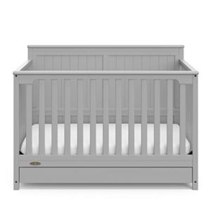 Graco Hadley 5-in-1 Convertible Crib with Drawer (Pebble Gray) – GREENGUARD Gold Certified, Crib with Drawer Combo, Full-Size Nursery Storage Drawer, Converts to Toddler Bed, Daybed