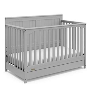 Graco Hadley 5-in-1 Convertible Crib with Drawer (Pebble Gray) – GREENGUARD Gold Certified, Crib with Drawer Combo, Full-Size Nursery Storage Drawer, Converts to Toddler Bed, Daybed