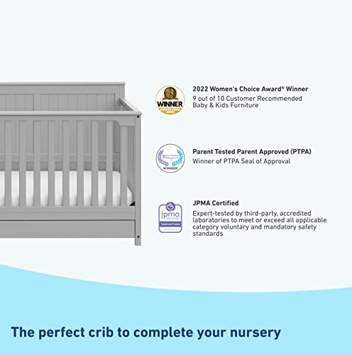 Graco Hadley 5-in-1 Convertible Crib with Drawer (Pebble Gray) – GREENGUARD Gold Certified, Crib with Drawer Combo, Full-Size Nursery Storage Drawer, Converts to Toddler Bed, Daybed