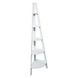 casual home 5-shelf corner ladder bookcase, white (pack of 1)