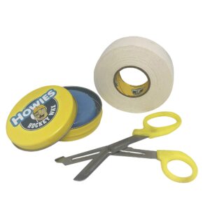 Howies Hockey Tape Bundle with Scissor and Wax for Ice Hockey Bundle Includes One Roll of White Tape, One Scissor, and One Tin of Wax