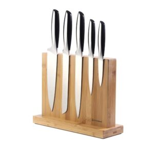 kitchendao luxury double sided bamboo magnetic knife block holder without knives with enhanced powerful magnets, cutlery display stand and storage rack large capacity, easy to reach, easy to clean