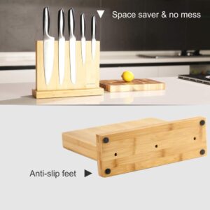 KITCHENDAO Luxury Double Sided Bamboo Magnetic Knife Block Holder without Knives with Enhanced Powerful Magnets, Cutlery Display Stand and Storage Rack Large Capacity, Easy to Reach, Easy to Clean