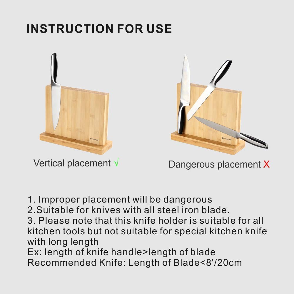 KITCHENDAO Luxury Double Sided Bamboo Magnetic Knife Block Holder without Knives with Enhanced Powerful Magnets, Cutlery Display Stand and Storage Rack Large Capacity, Easy to Reach, Easy to Clean