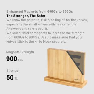 KITCHENDAO Luxury Double Sided Bamboo Magnetic Knife Block Holder without Knives with Enhanced Powerful Magnets, Cutlery Display Stand and Storage Rack Large Capacity, Easy to Reach, Easy to Clean