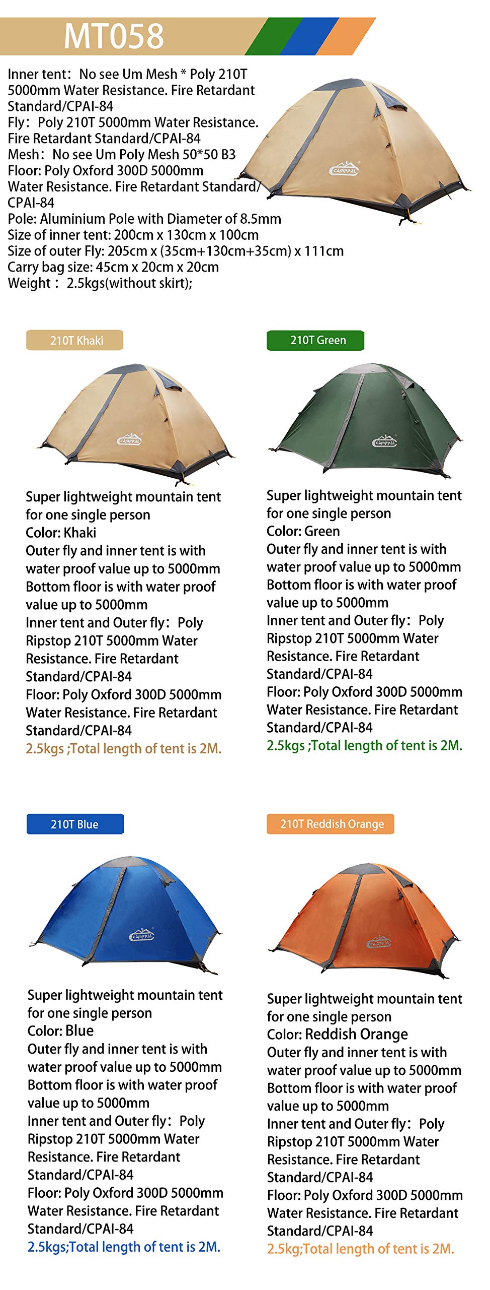 camppal Professional 1-2 Person 4 Season Expand Luggage Storage Space Mountain Tent, Lightweight Backpacking Tents, Durable Waterproof Windproof Hunting Hiking Camping Tent (Green)