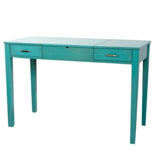 Alveare Home Aimee Makeup Dressing Table with USB and Outlet Vanity Desk, Turquoise