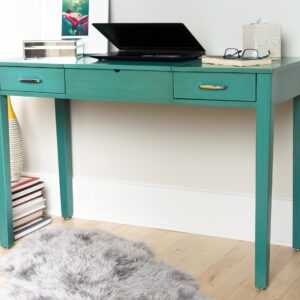 Alveare Home Aimee Makeup Dressing Table with USB and Outlet Vanity Desk, Turquoise