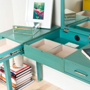 Alveare Home Aimee Makeup Dressing Table with USB and Outlet Vanity Desk, Turquoise